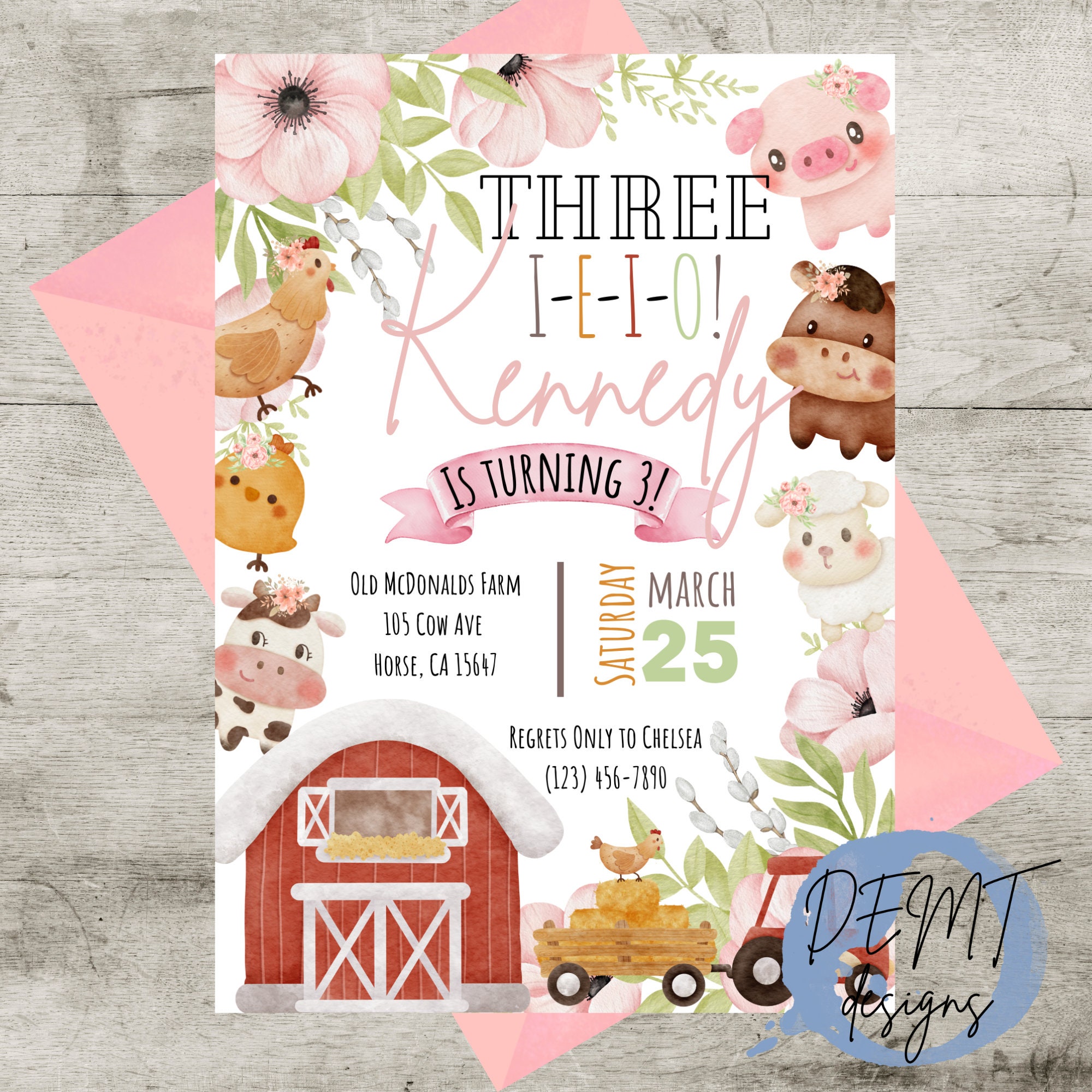 EDITABLE Three-i-e-i-o Birthday Party Invitation, Old Mcdonald, Farm ...