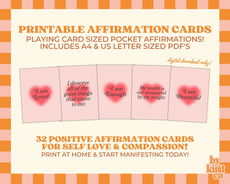 Printable Affirmation Cards for Self Love 32 Positive - Etsy