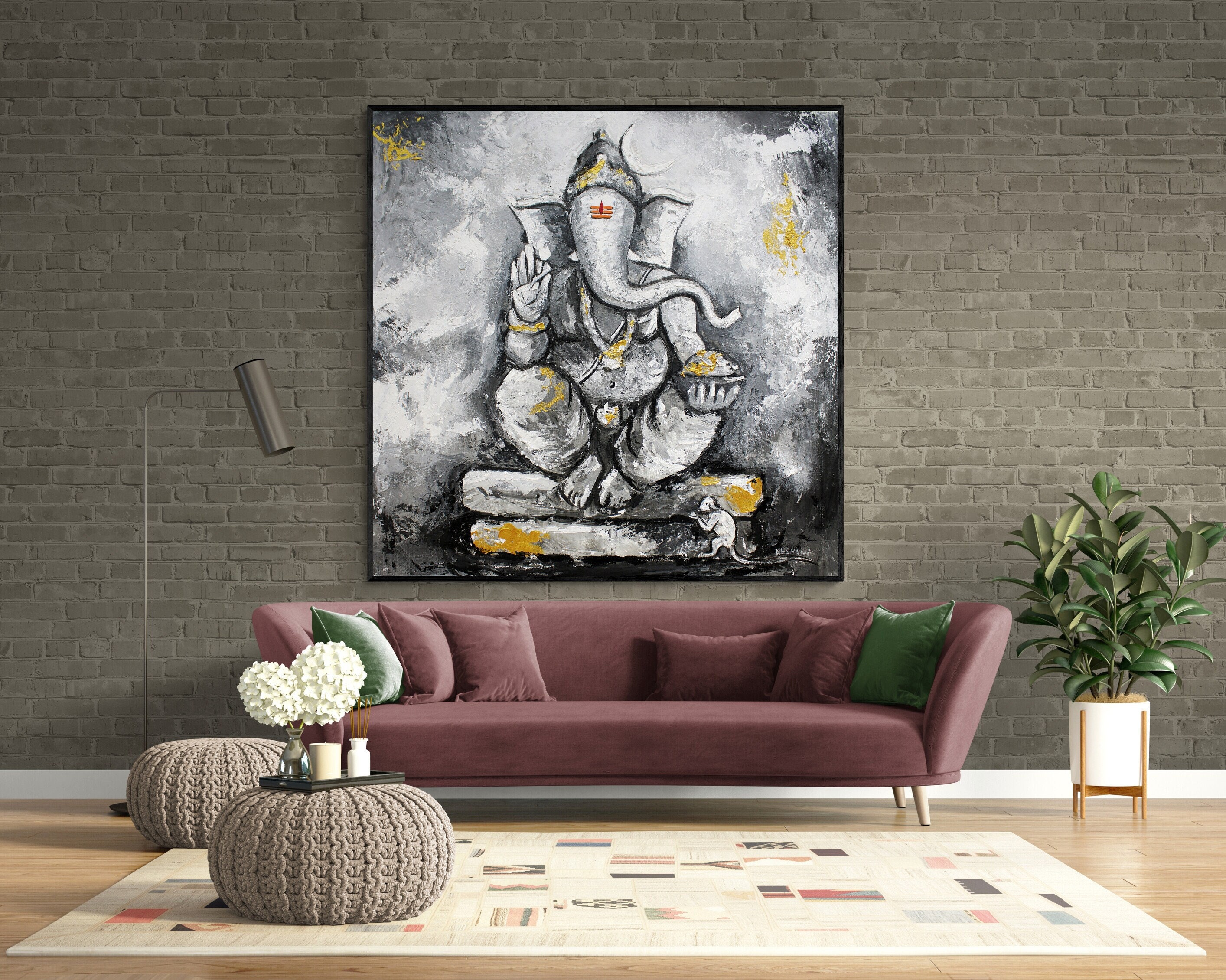 Textured Ganesha Painting ,divine Ganesha , White Grey Ganesha Painting ...