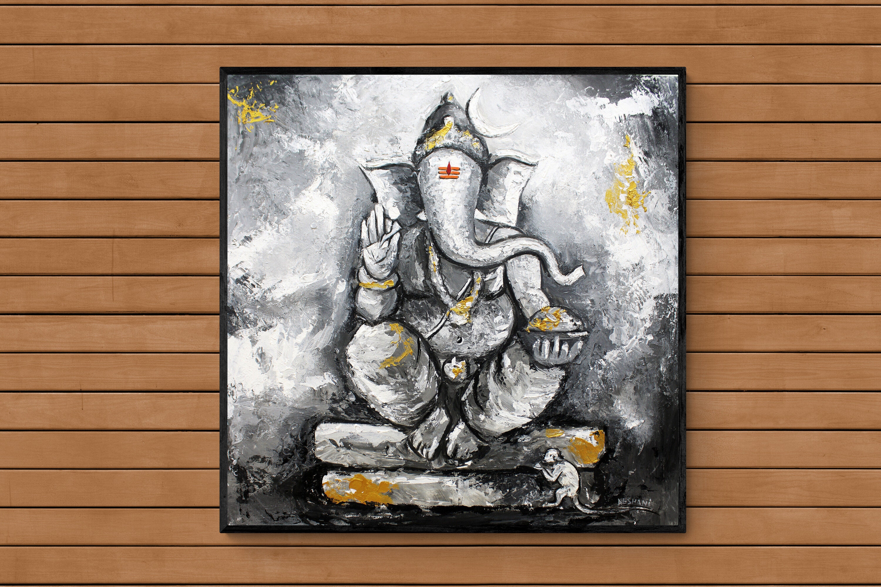 Textured Ganesha Painting ,divine Ganesha , White Grey Ganesha Painting ...
