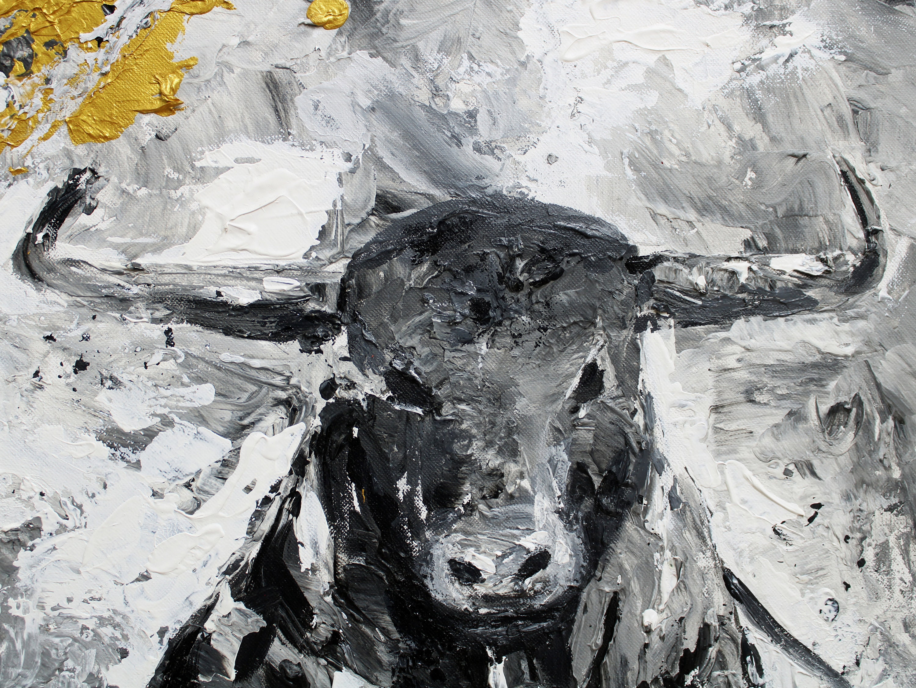 Bull Painting Bull Wall Art Black Bull Canvas Art Taurus Painting Ox ...