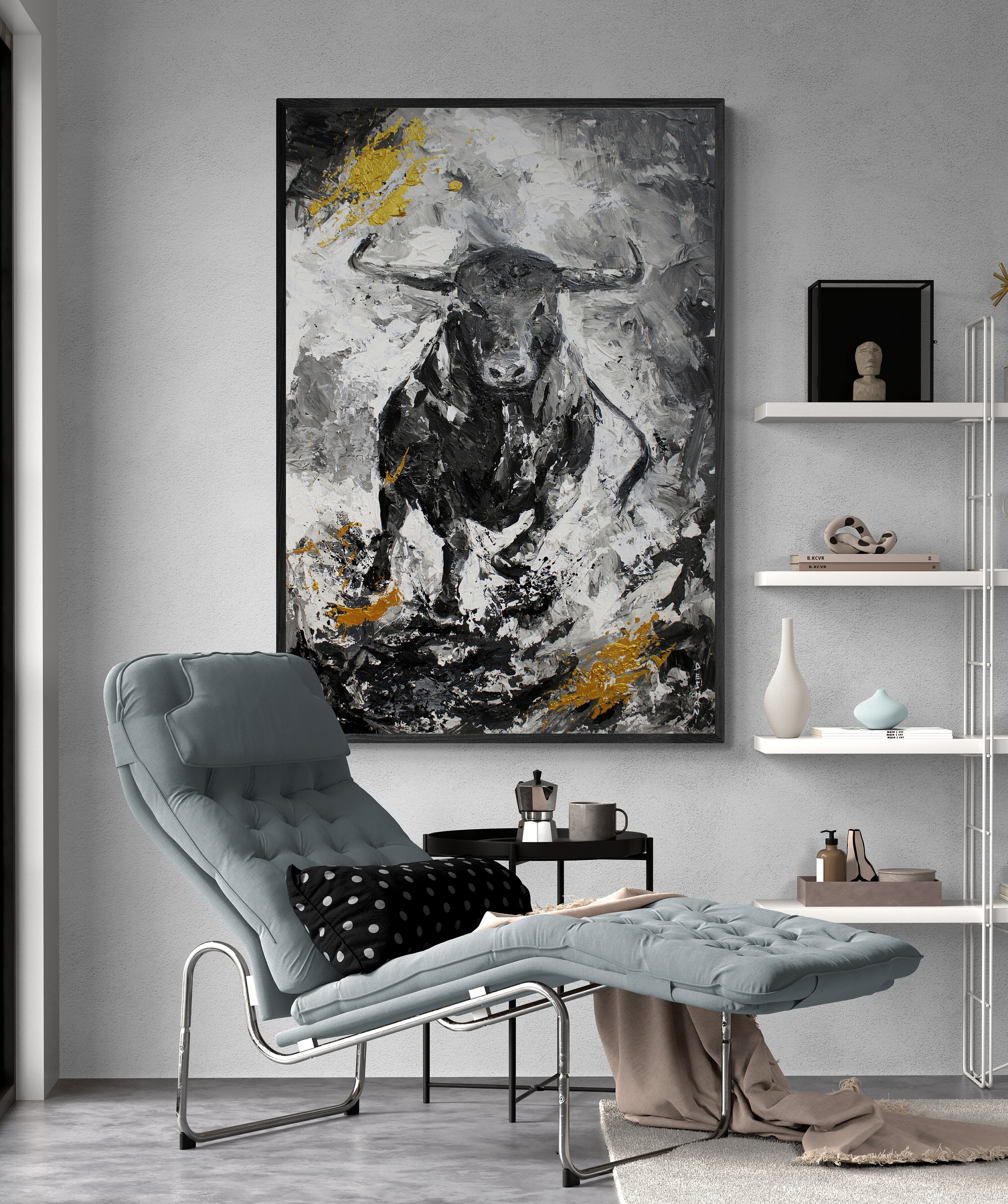 Bull Painting Bull Wall Art Black Bull Canvas Art Taurus Painting Ox ...