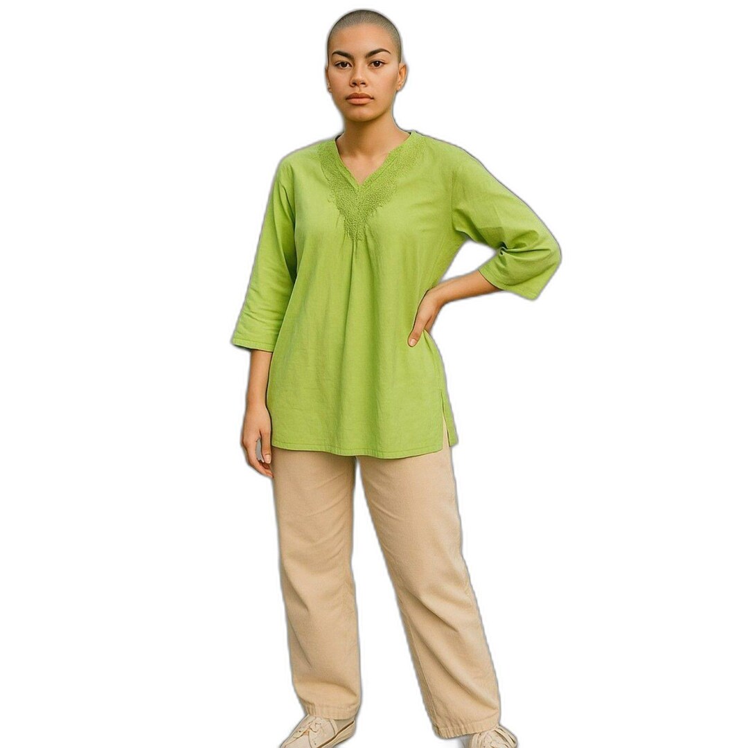 Kiko Women's Green Blouse 100% Cotton Size M V- Neck Brand New#29 - Etsy