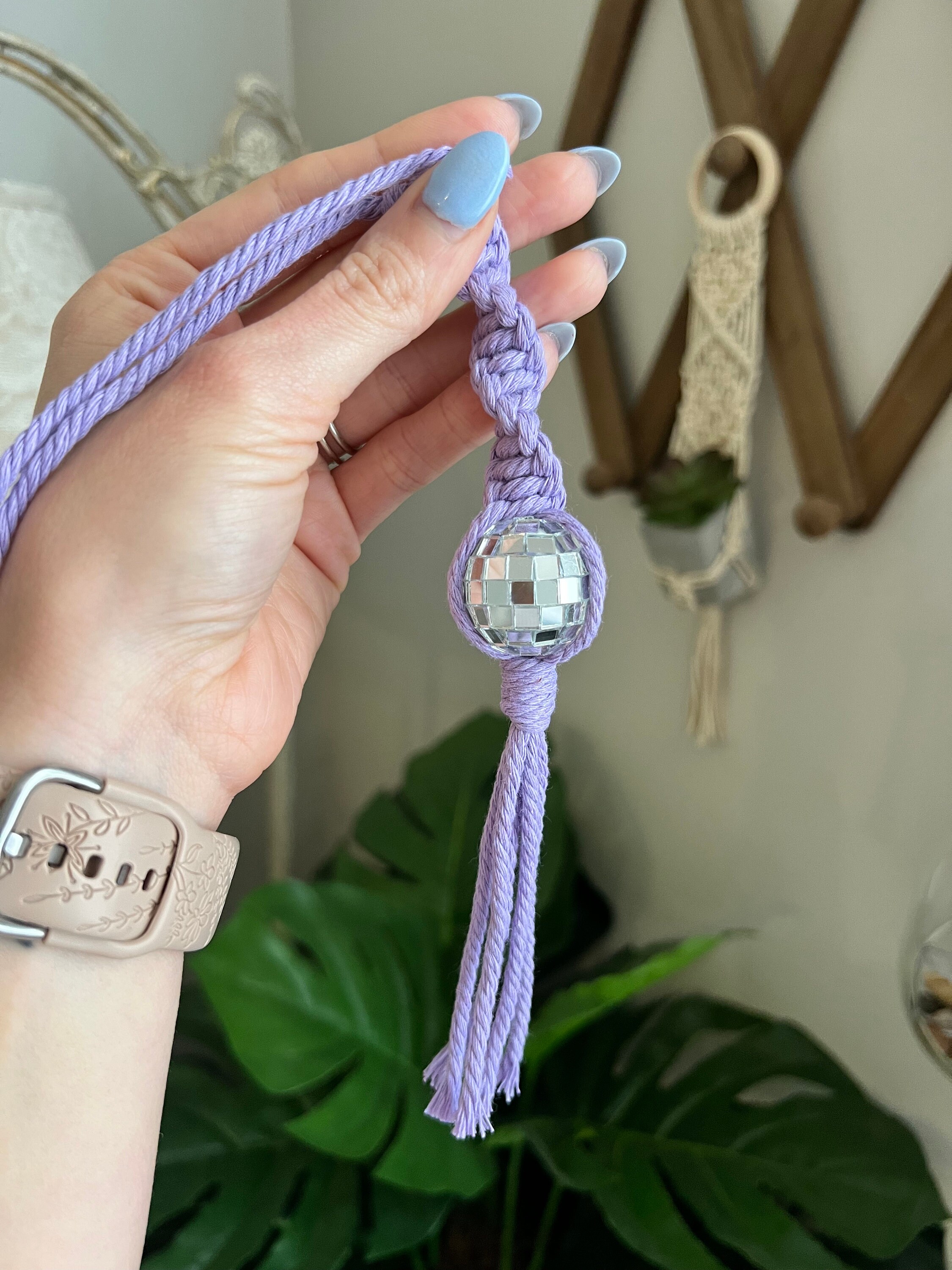 Macrame Disco Ball Car Charm | Macrame Car Accessory | Boho Car Charm ...