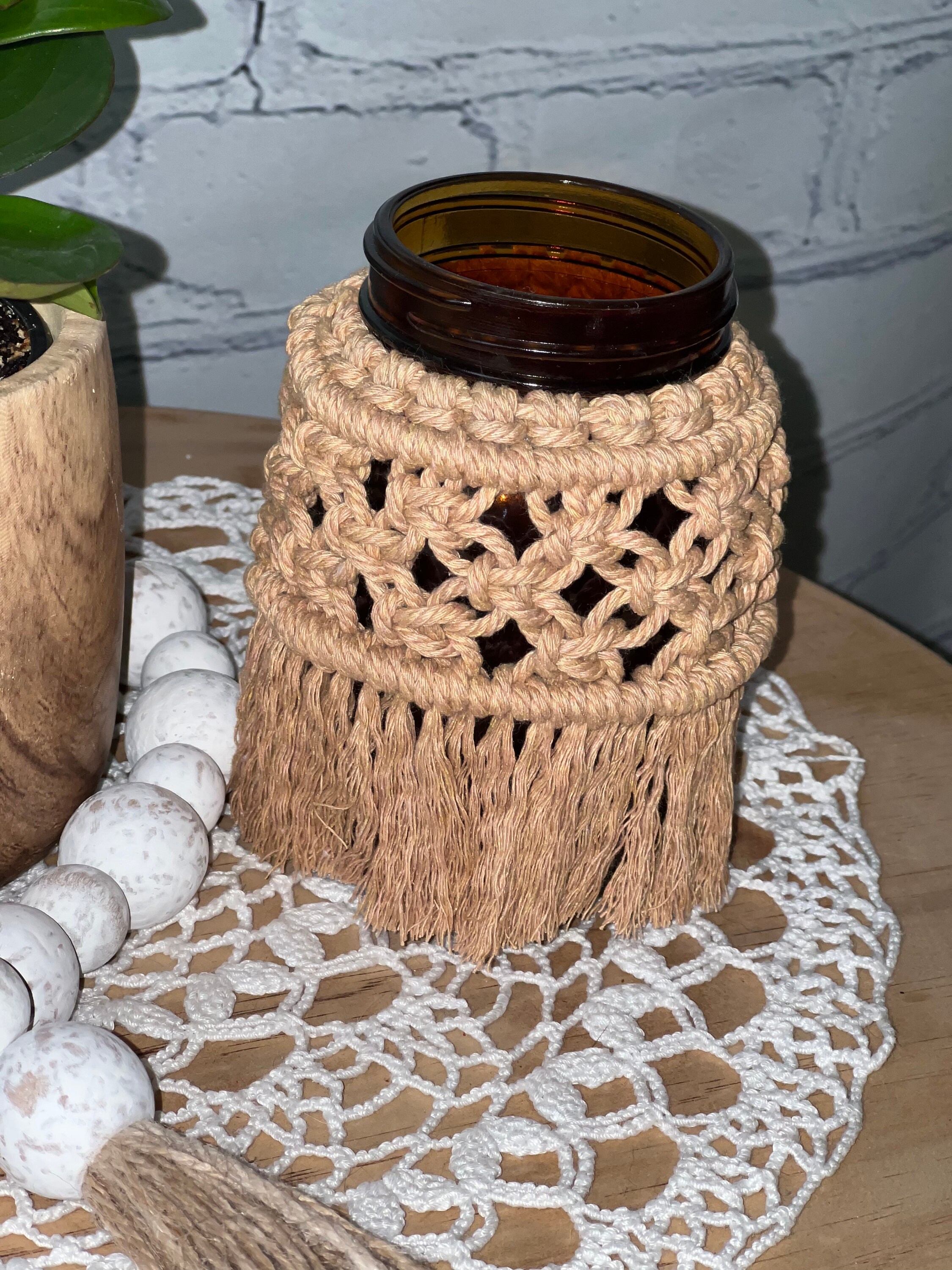 Boho Macrame Jar Knotted Vase Braided Jar Decor Mason Jar Handmade Boho ...