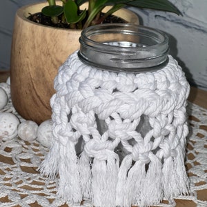 Boho Macrame Jar Knotted Vase Braided Jar Decor Mason Jar Handmade Boho ...
