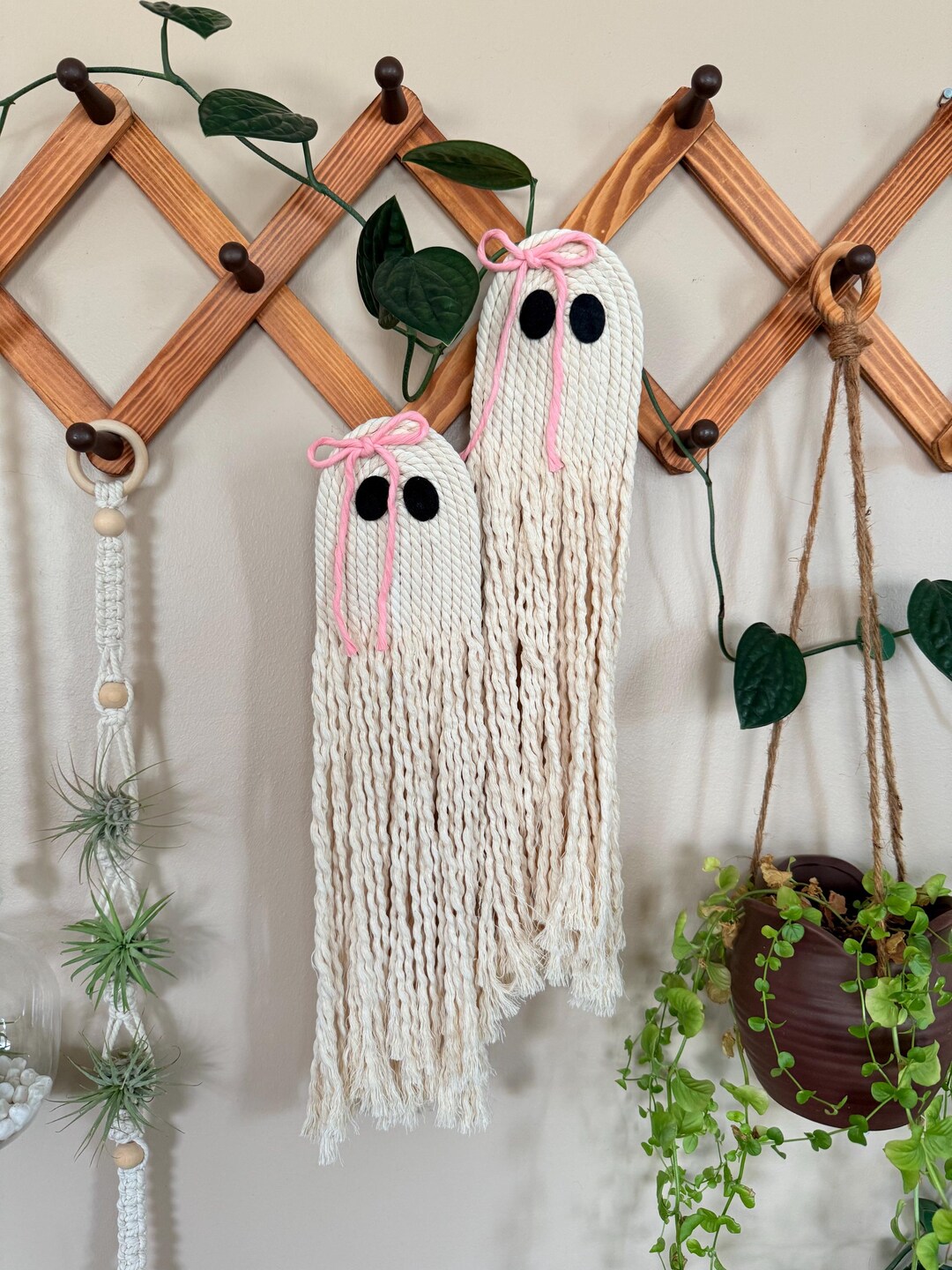 Macrame Ghost With Bow Wall Hanging | Coquette Ghost | Pink Halloween ...