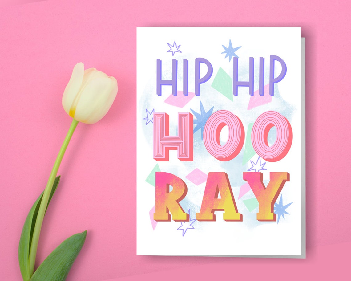 Hip Hip Hooray Celebration Card A6 Illustrated Card With Etsy