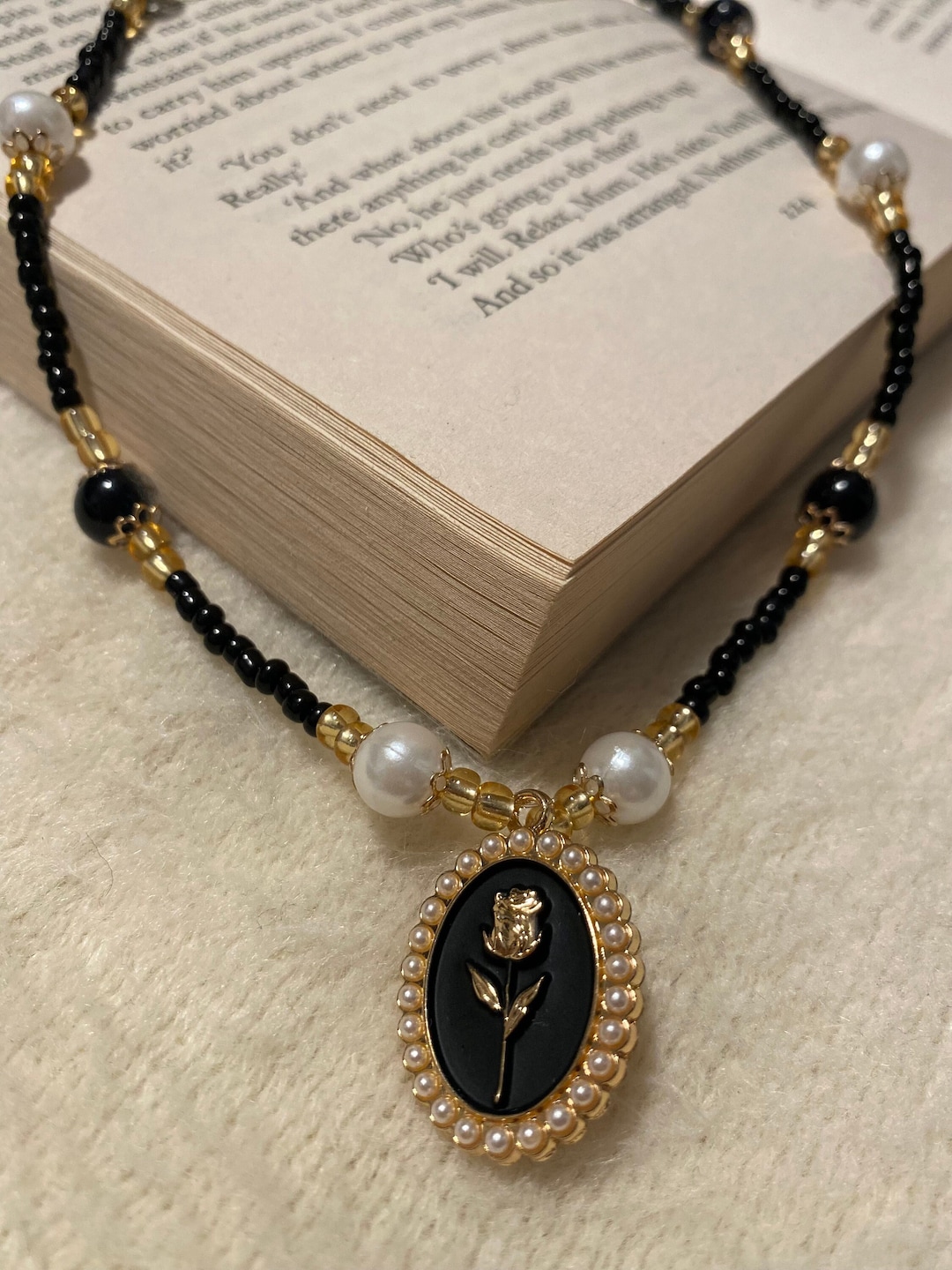 Black Roses the Rose Pendant Beaded Necklace Set - Etsy