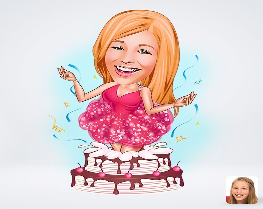 Personalized Birthday Girl Drawing / Birthday Girl Cartoon Drawing ...