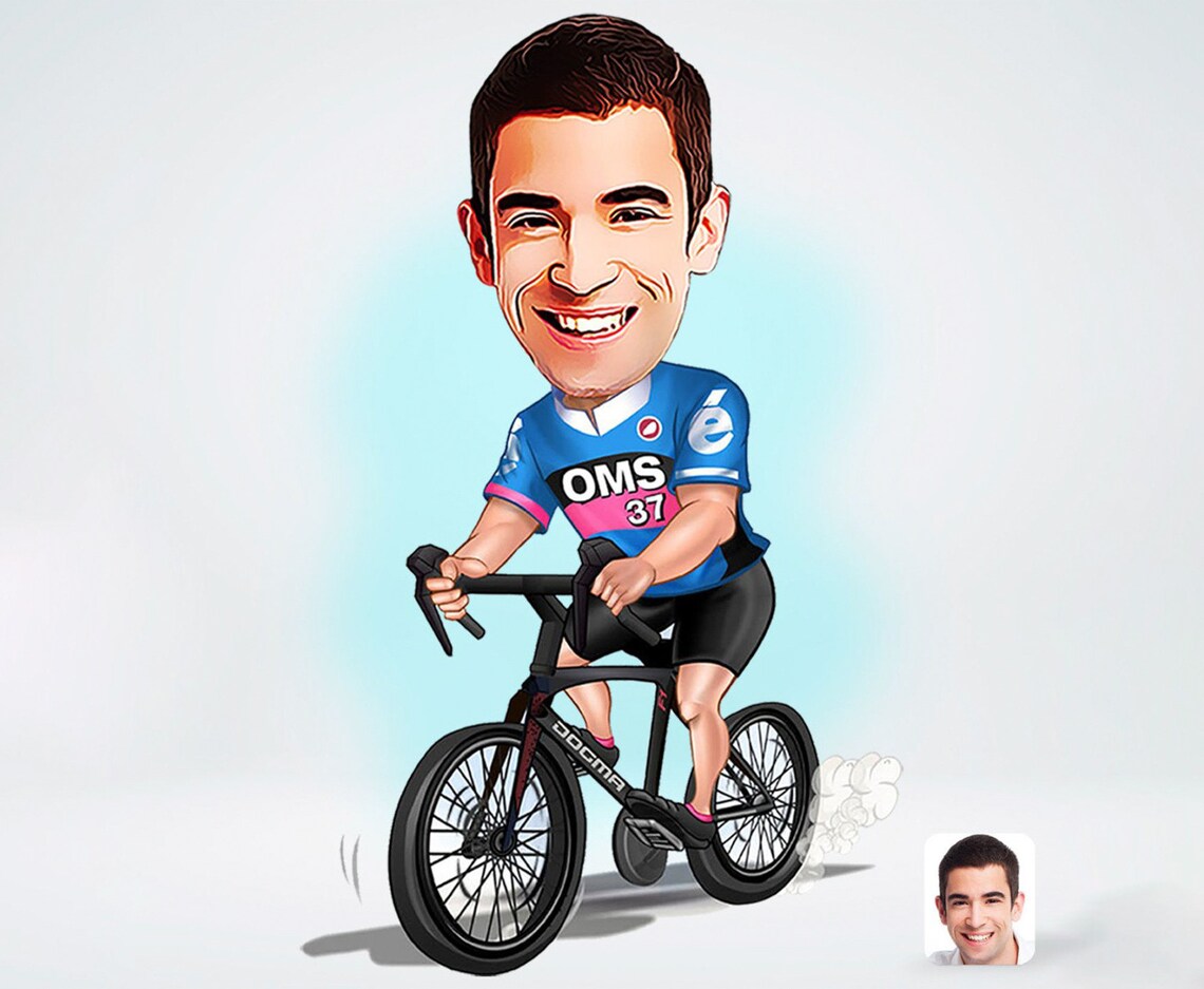 Cyclist With Personalized Caricature Bicycle Rider Special - Etsy