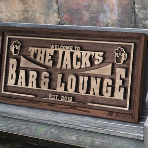 Personalized Handmade Oak Tree Bar Sign, Custom Wood Bar Sign, Bar and ...
