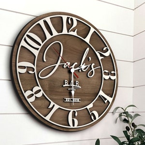 Personalized Bar Clock Sign, 3D Wooden Wall Clock, Custom Wood Sign ...