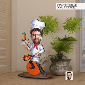 Personalized 3D Wooden Cartoon Chef Oversized Figurine Trinket, Custom ...