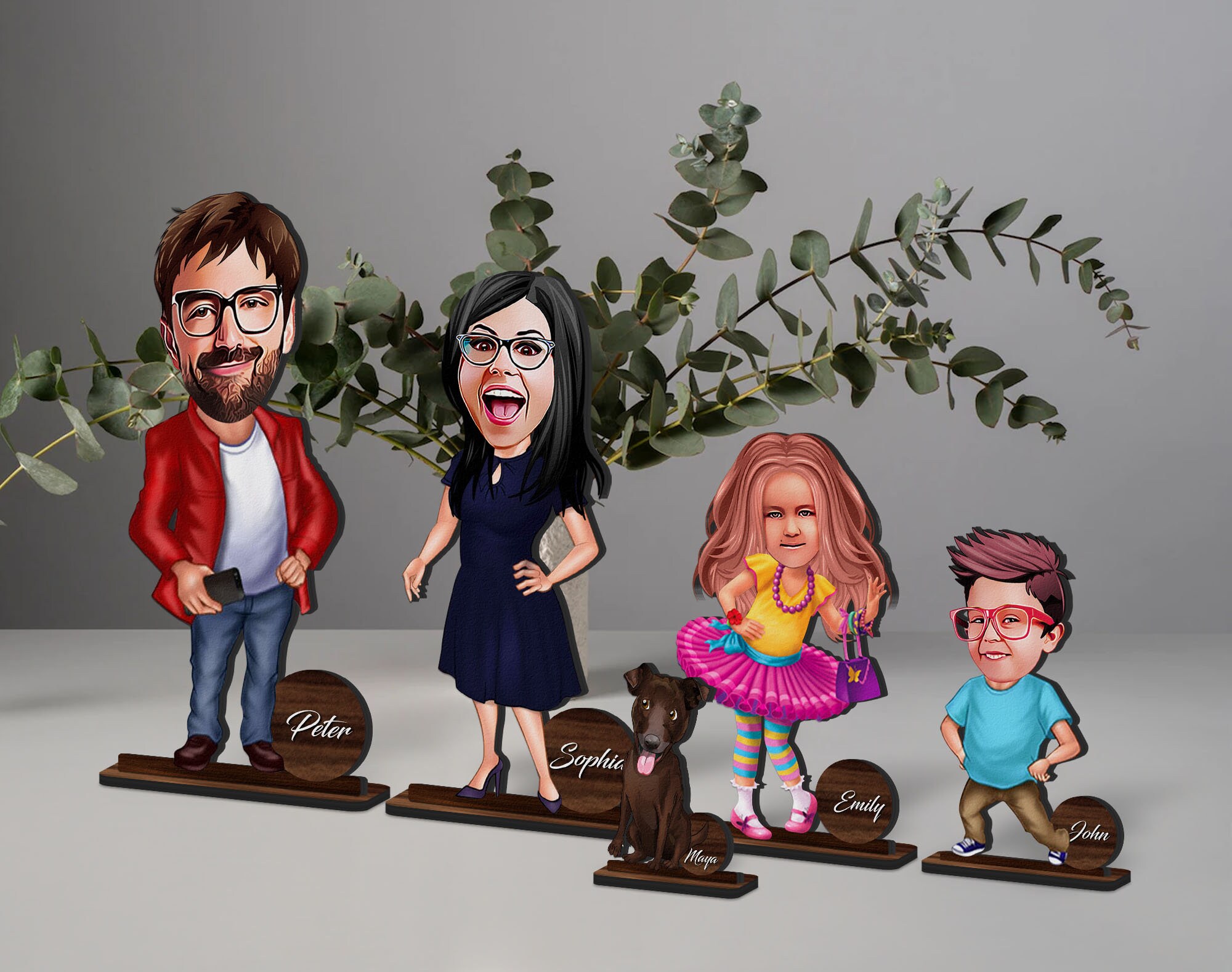 Personalized Wooden Cartoon Family Trinket Set Wooden Family - Etsy