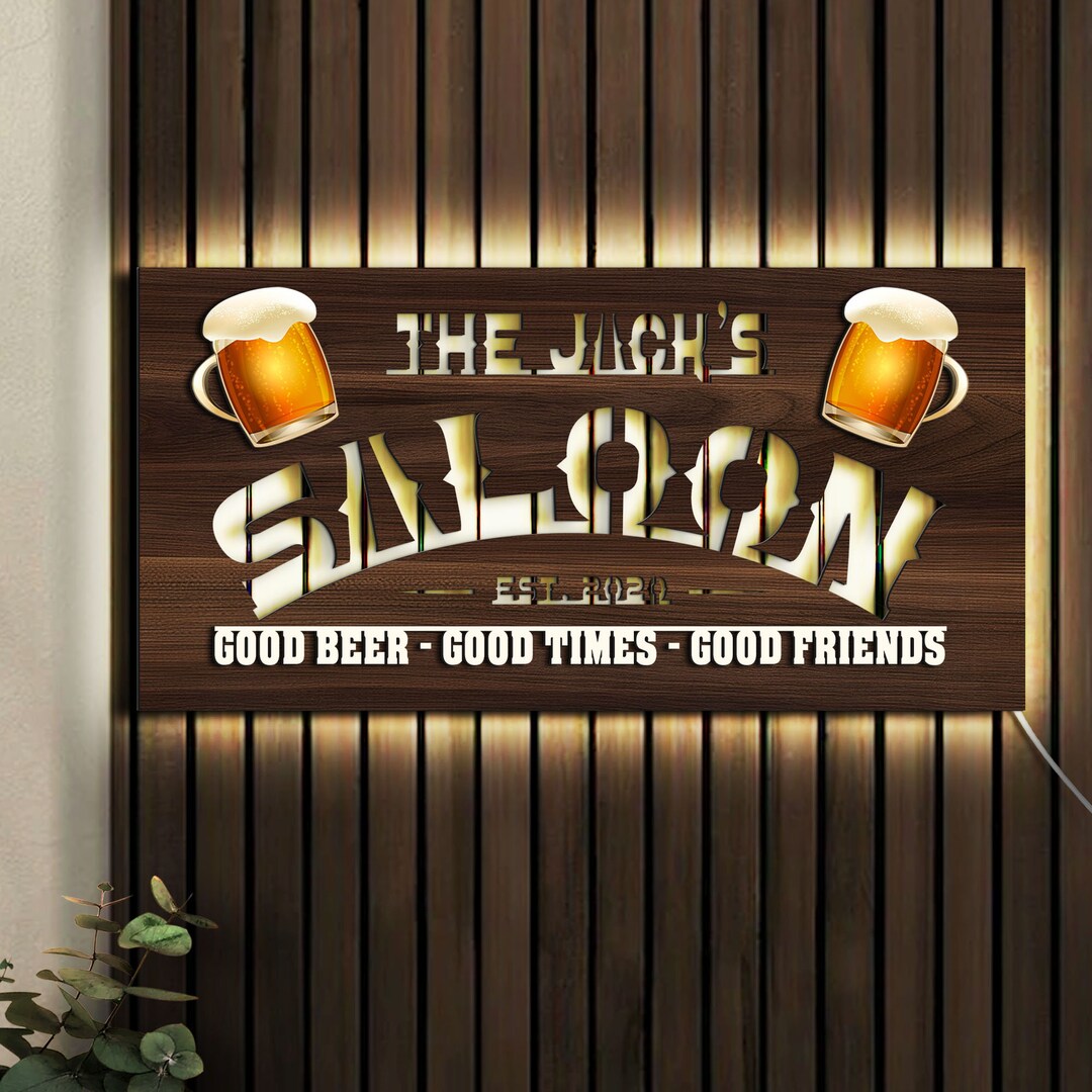 Personalized LED Light Wooden Bar Sign, Custom Embossed Wood Bar Sign ...