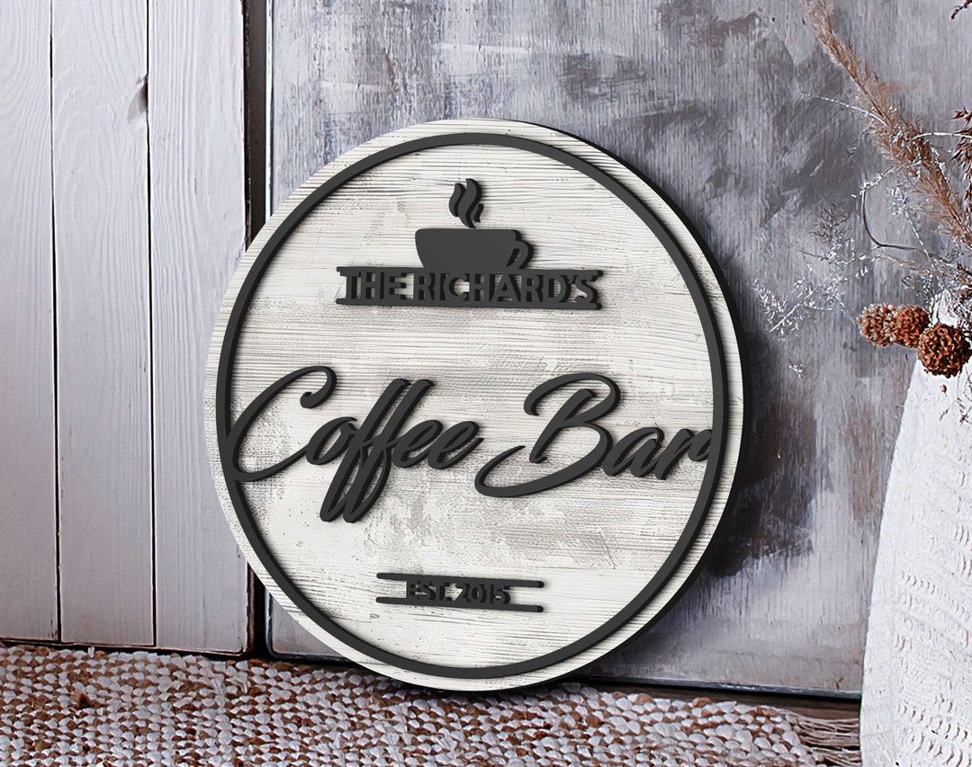 Personalized Coffee Bar, Coffee Shop Sign, Round Wooden Sign, Custom ...