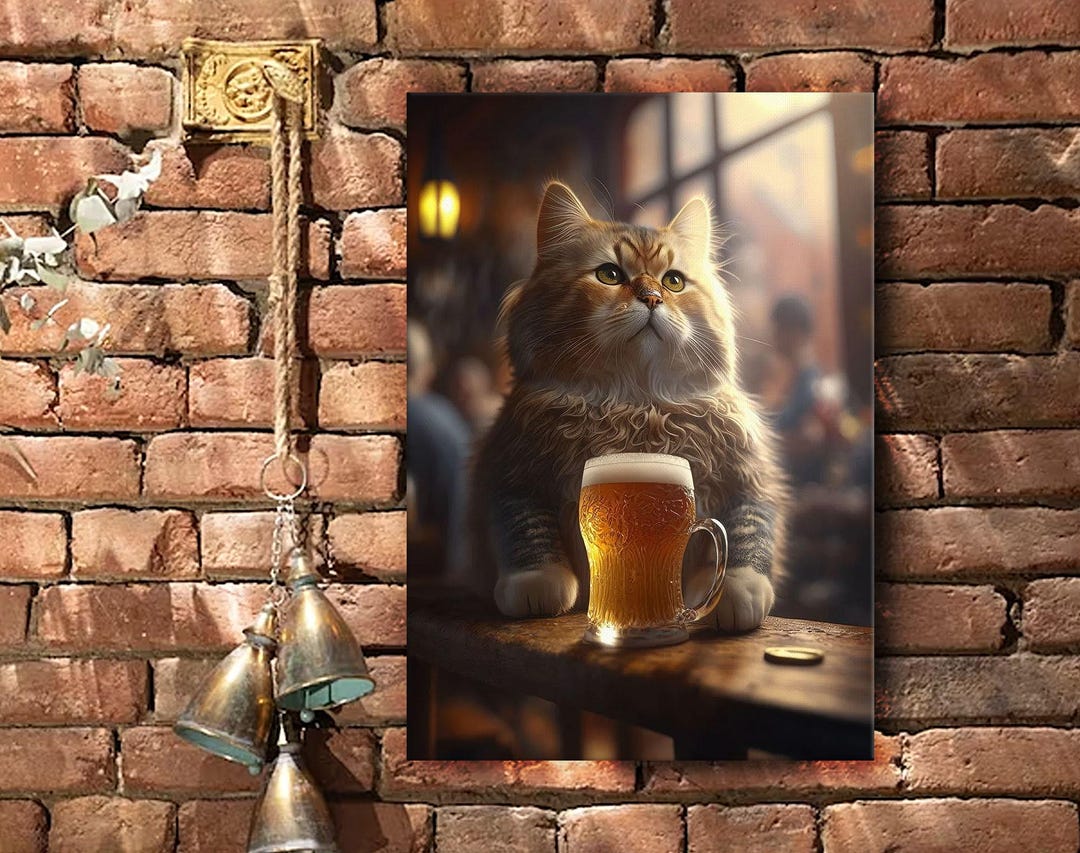 Cat in the Bar, Beer Designed Canvas Wall Art, Custom Canvas Painting ...