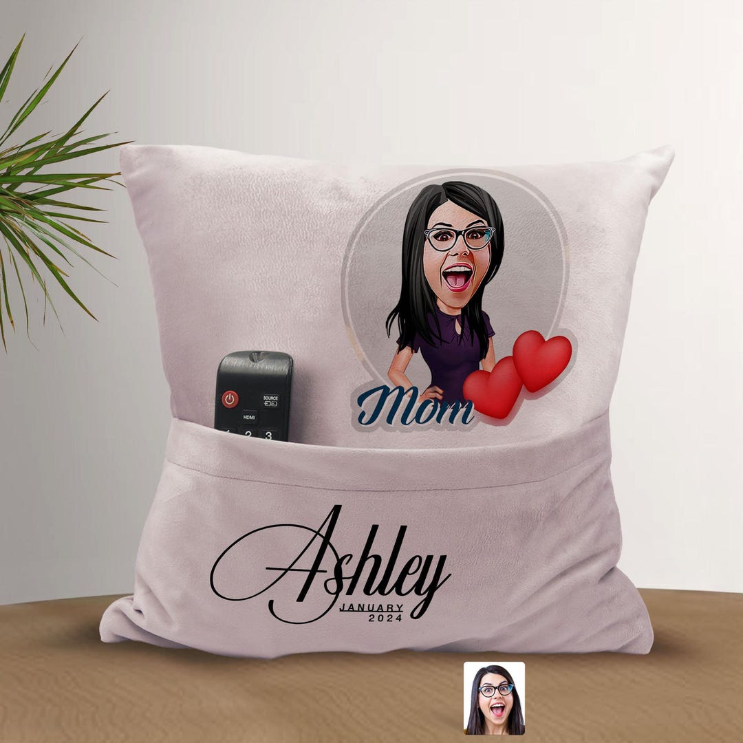 Personalized Mom Cartoon Pillow With Pockets, Custom Fluffy Pillow ...