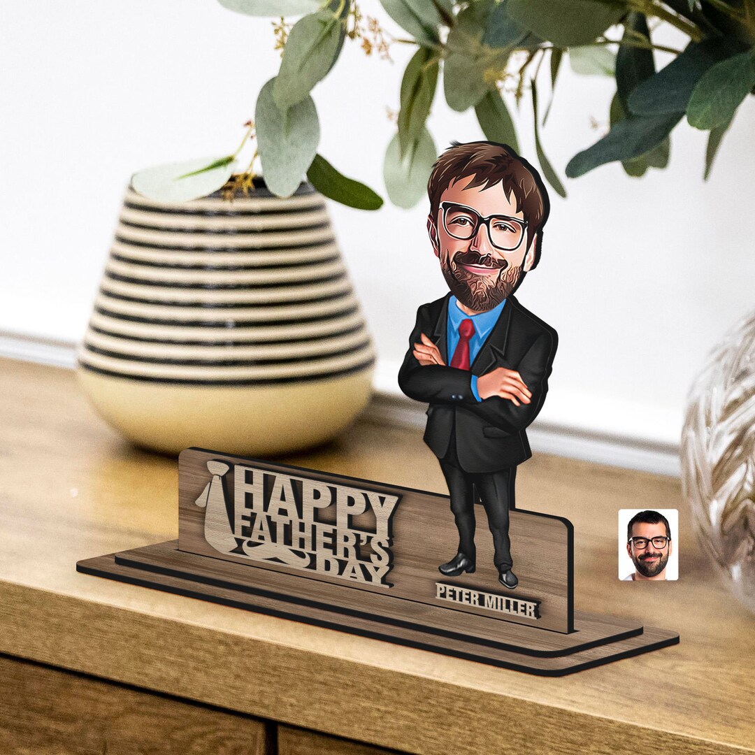 Personalized 3D Wooden Embossed Cartooned Dad Figurine Trinket, Custom ...