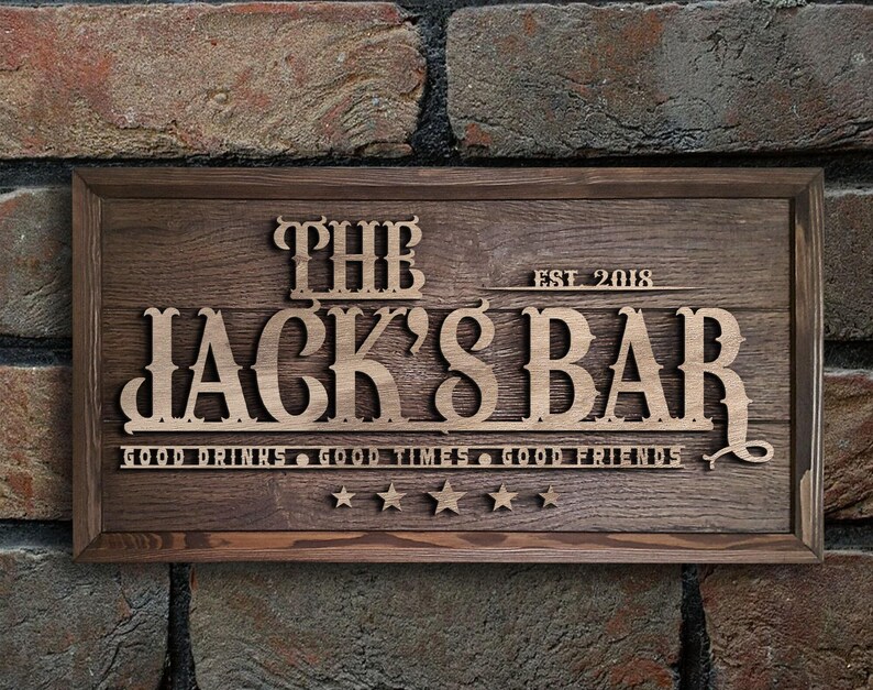 Personalized Handmade Oak Tree Bar Sign, Custom Wood Bar Sign, Bar and ...