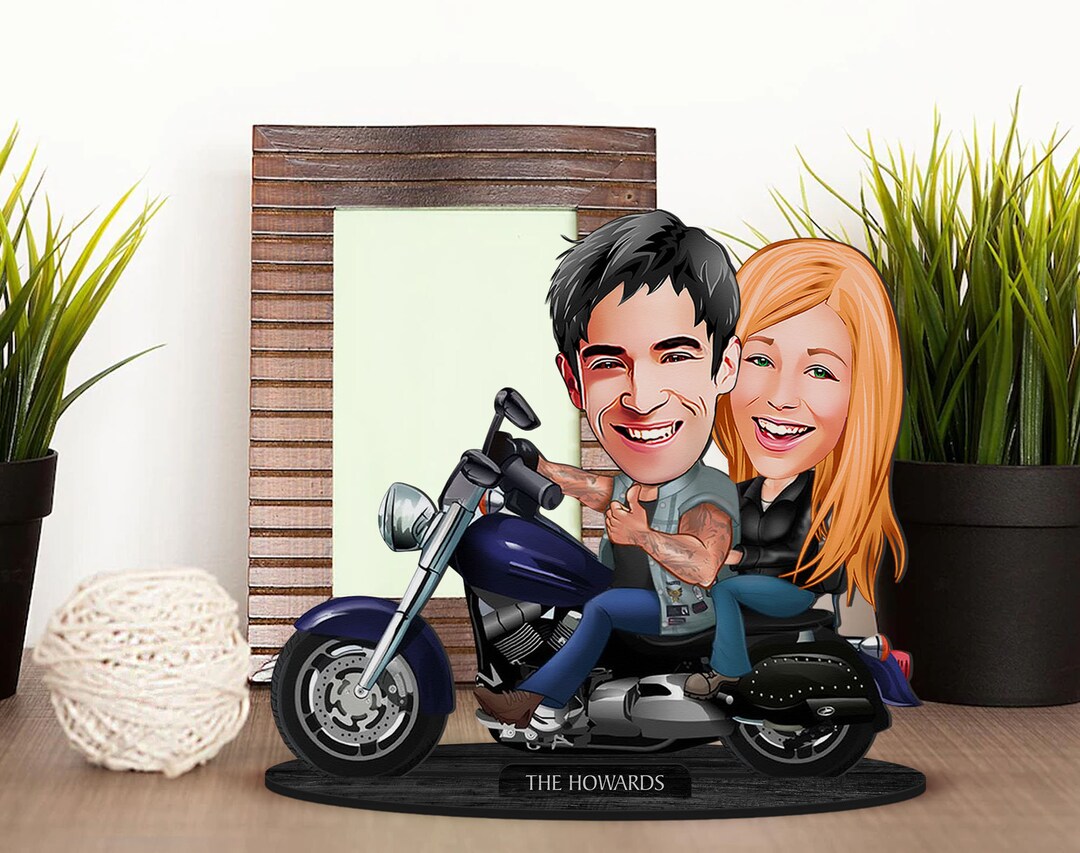 Personalized 3D Wooden Cartooned Motorcycle Couple Figurine Trinket ...