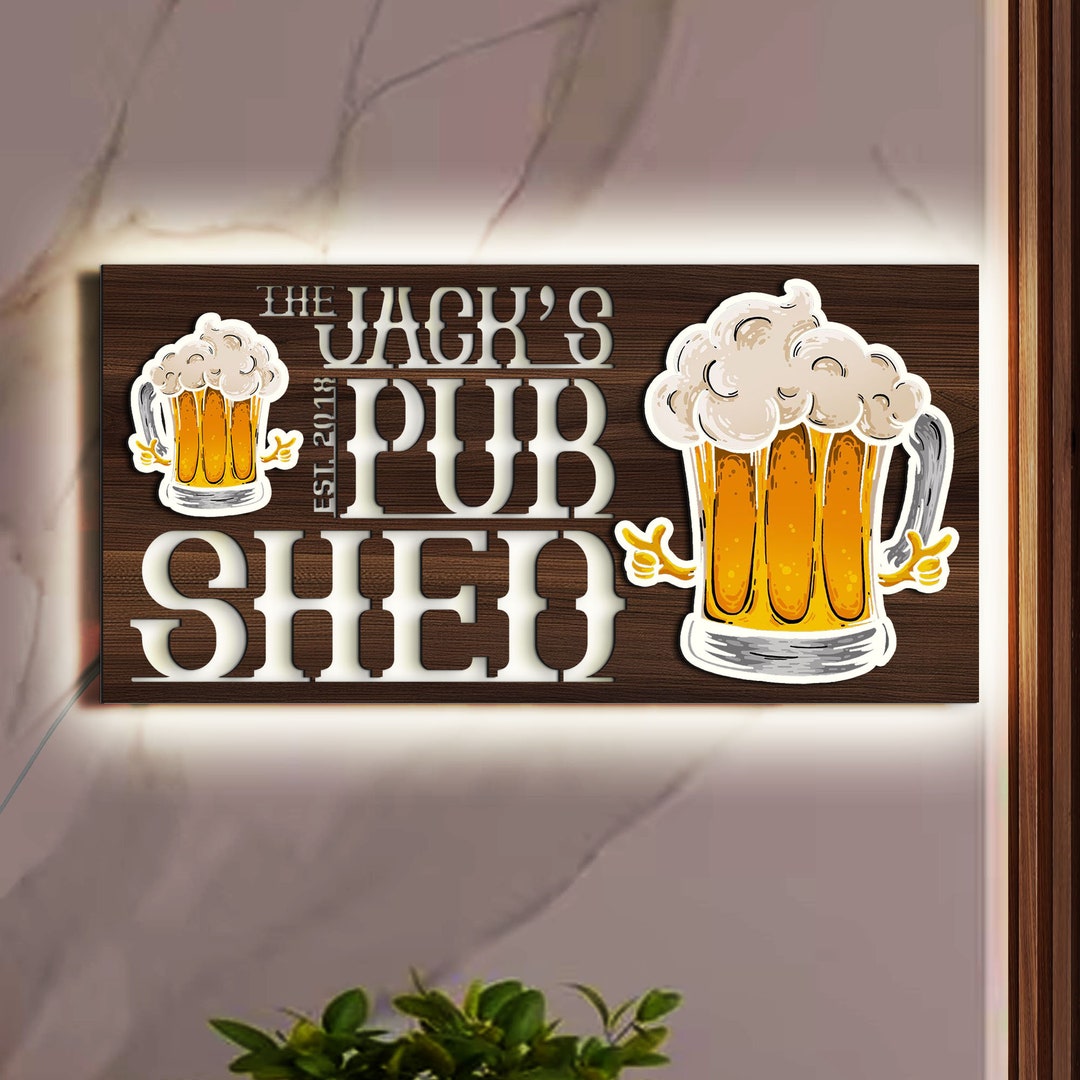 Personalized LED Light Wooden Bar Sign, Custom Embossed Wood Bar Sign ...