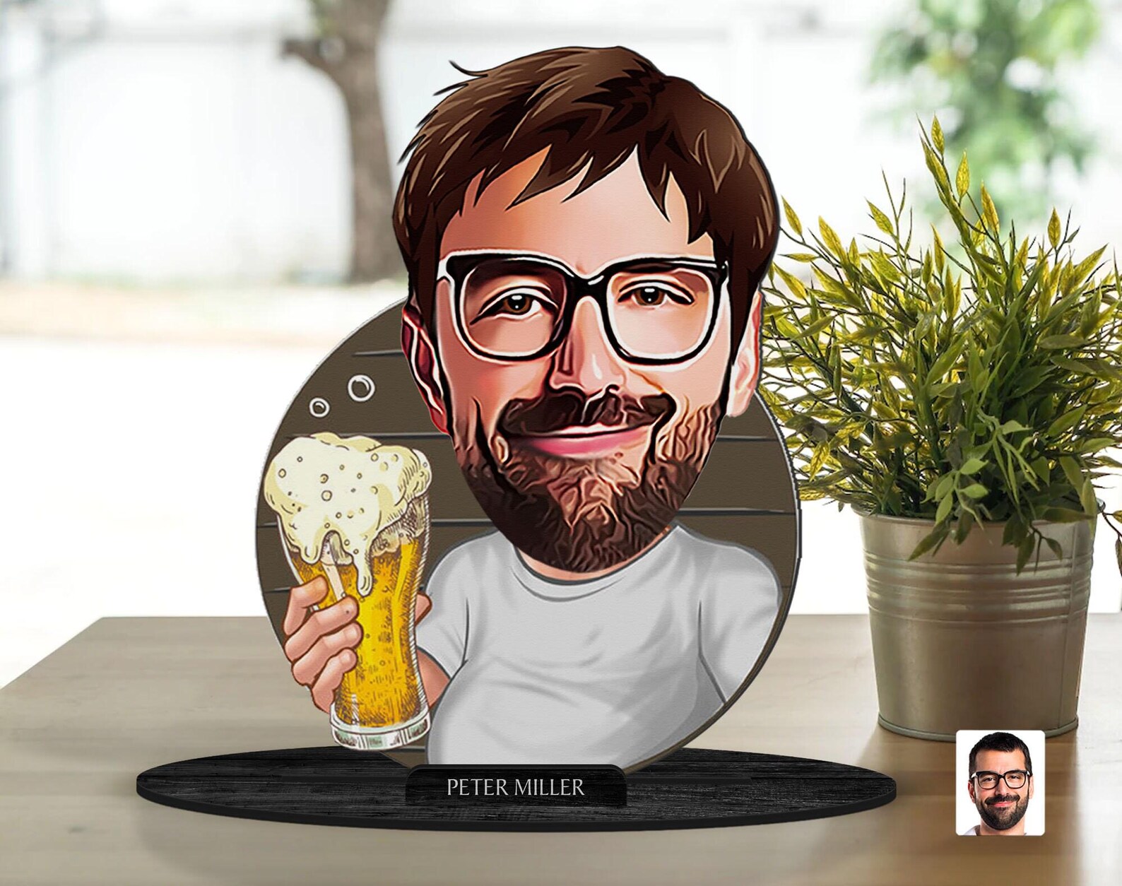 Personalized 3D Wooden Cartooned Beer Drinker Figurine Trinket, Custom ...