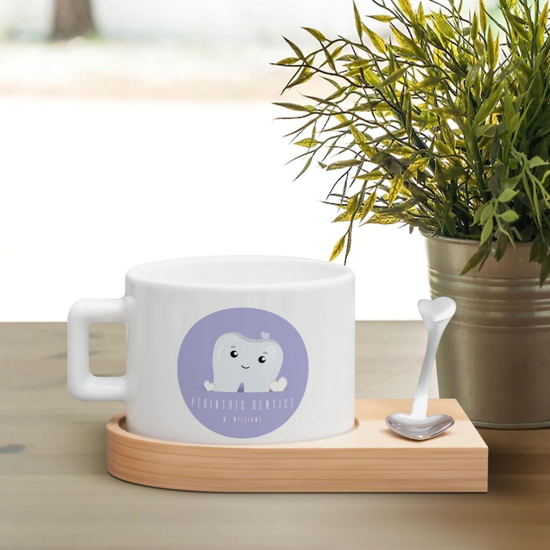 Personalized Pediatric Dentist Coffee and Tea Cup Set With Wooden ...