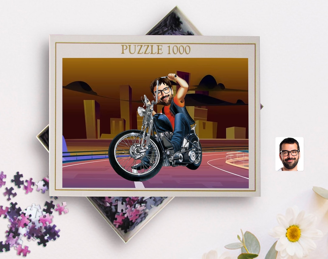 Personalized 1000 Pieces Cartoon Motorcyclist Jigsaw Puzzle, Custom ...
