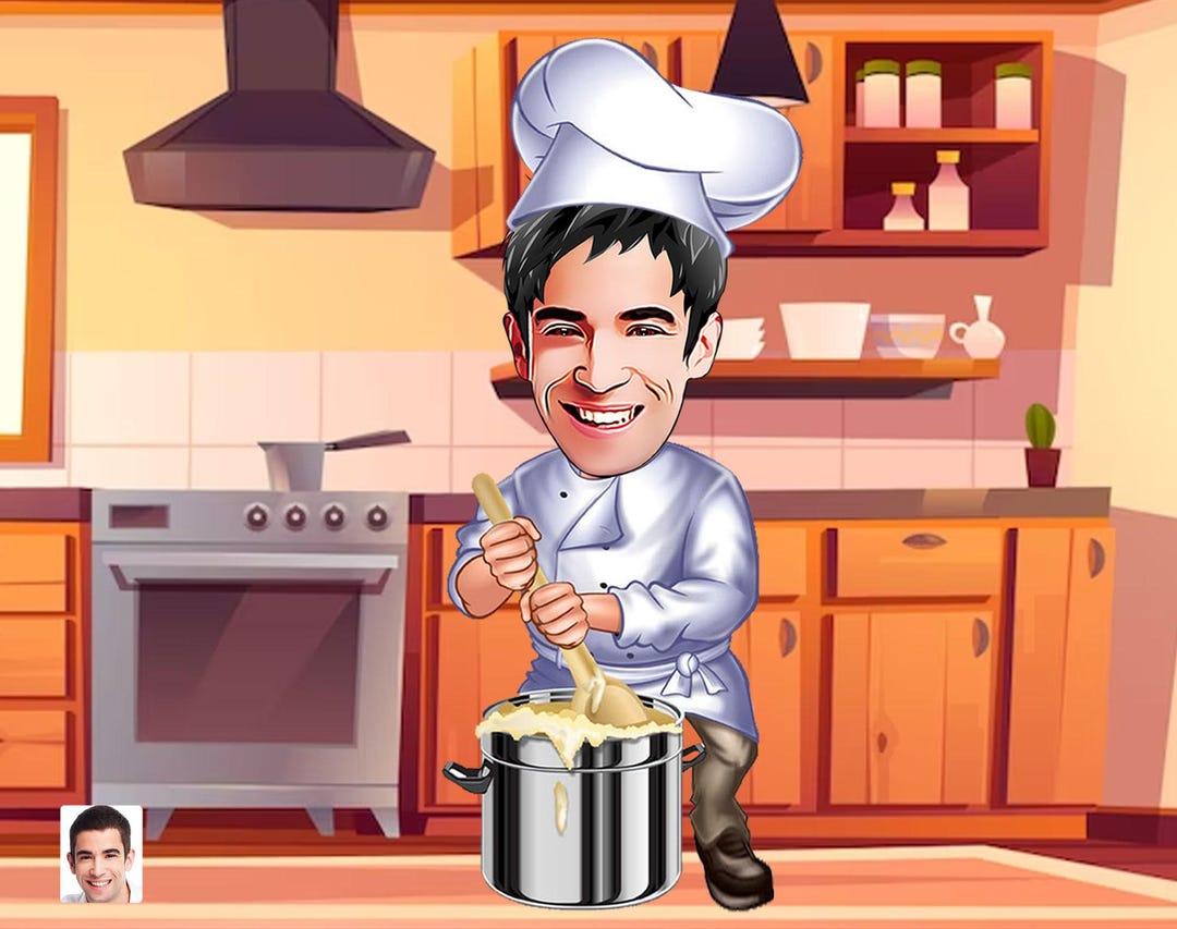 Personalized Chef Caricature Drawing, Cartoon From Photo, Custom ...
