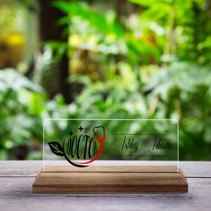 Personalized Transparent Acrylic Doctor Name Plate With Wooden Base ...