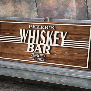 Custom Natural Wood Bar Sign, Personalized Pub Sign, Whiskey Bar Sign ...