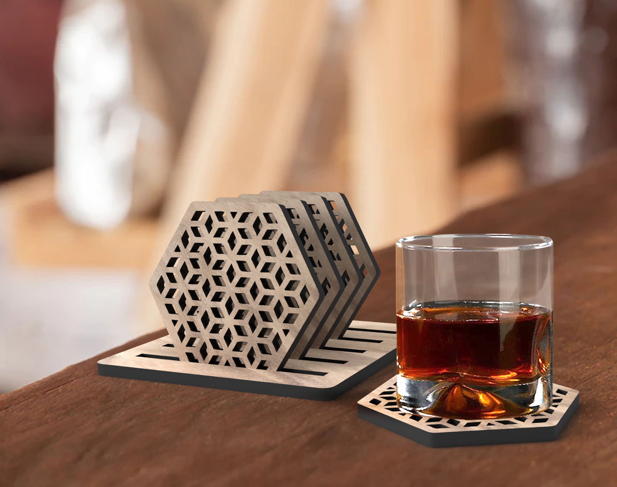 Set of 5 Wood Coasters in Laser Cut Design Home Decor Home - Etsy