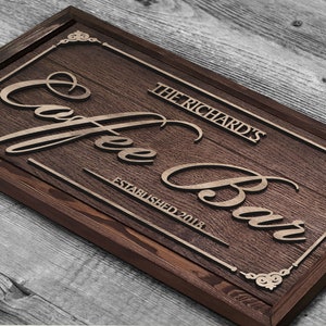 Personalized Handmade Oak Tree Coffee Shop Sign, Custom Wood Coffee Bar ...