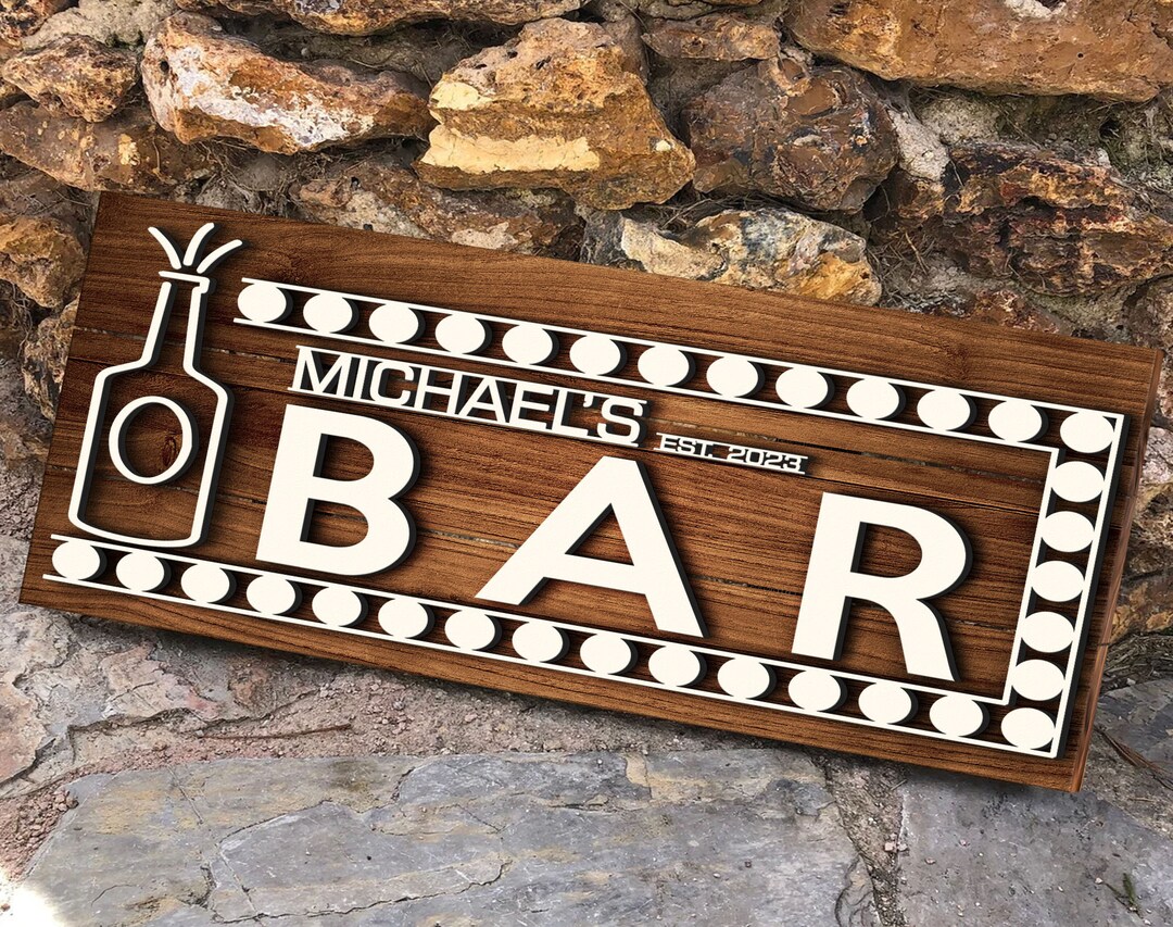 Custom Natural Wood Bar Sign, Personalized Pub Sign, Whiskey Bar Sign ...