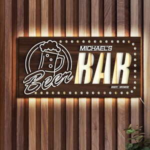 Personalized LED Light Wooden Bar Sign, Custom Embossed Wood Bar Sign ...