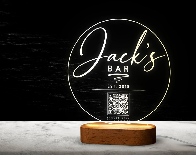 Custom LED Qr Code Menu Sign LED Decor With Natural Wood - Etsy