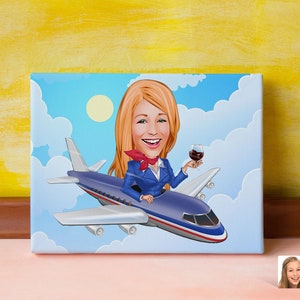 Personalized Hostess, Stewardess Caricature Drawing, Cartoon From Photo ...