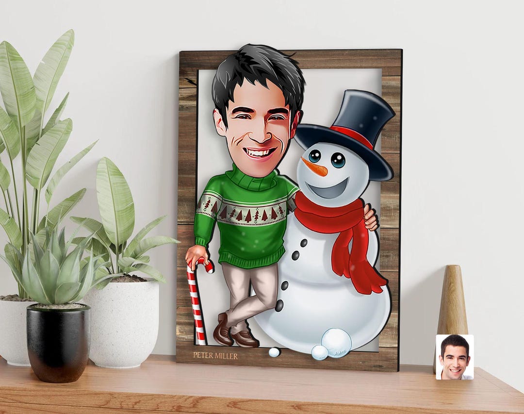 Customizable 3D Wooden Cartooned Christmas Man With Snowman Painting ...