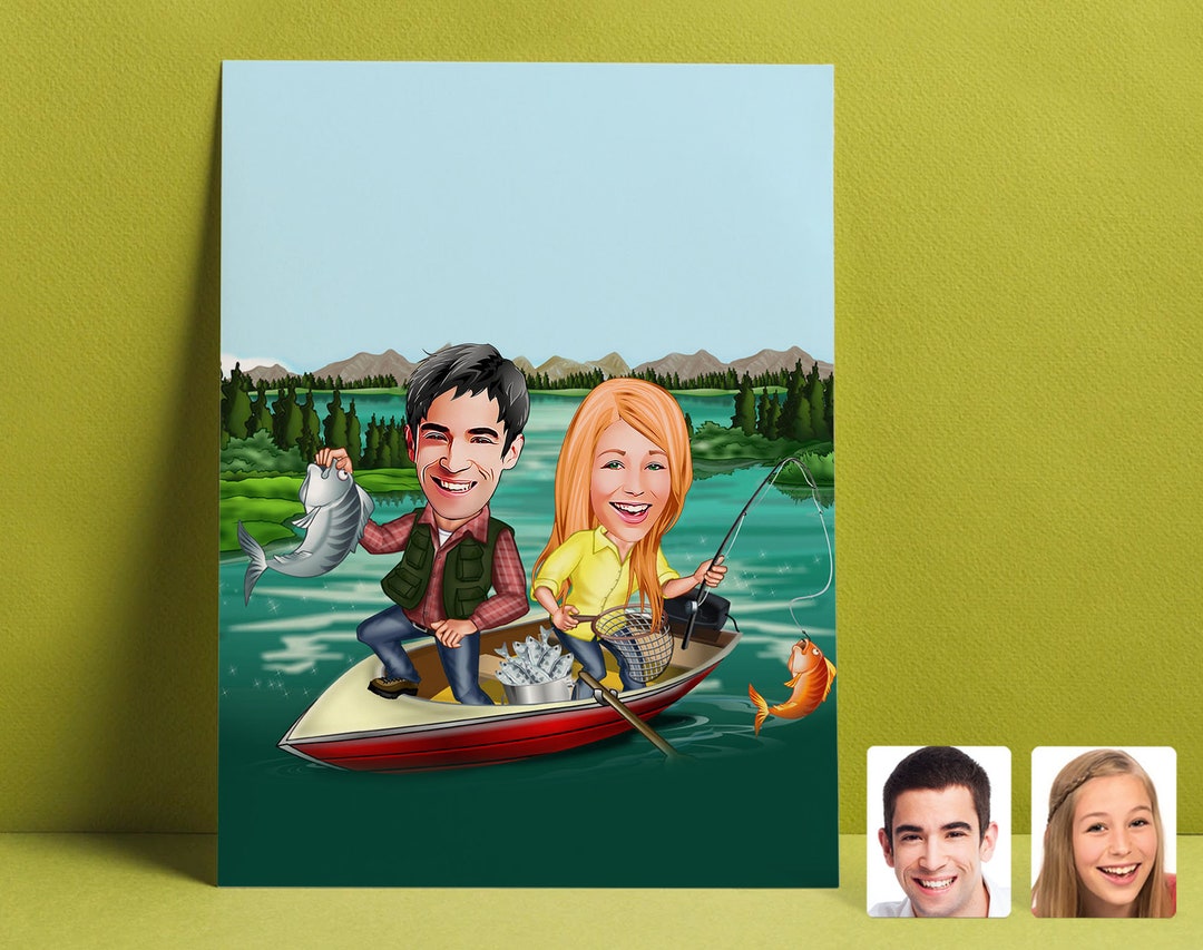 Customized Cartoon Fishing Couple, Custom Catch Fish Figure, Fisherman ...