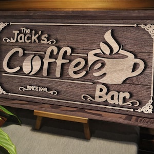 Personalized Handmade Oak Tree Coffee Shop Sign, Custom Wood Coffee Bar ...