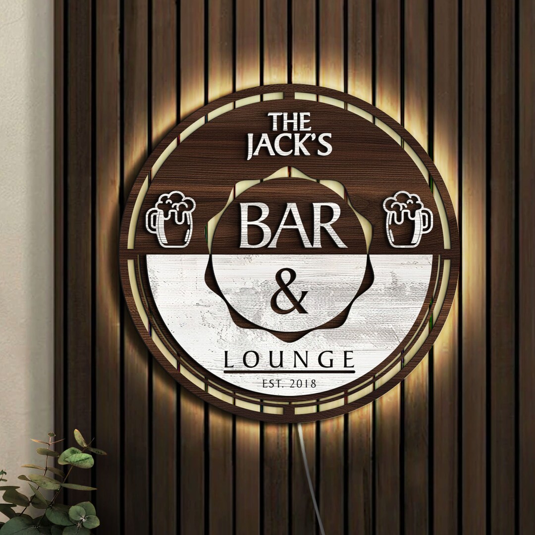 Personalized LED Light Wooden Bar Sign Custom Embossed Round - Etsy
