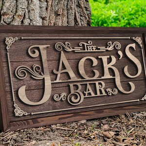 Personalized Handmade Oak Tree Bar Sign, Custom Wood Bar Sign, Bar and ...