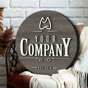 Personalized Wooden Logo Sign, Wooden Round Sign, Custom Wood Office ...