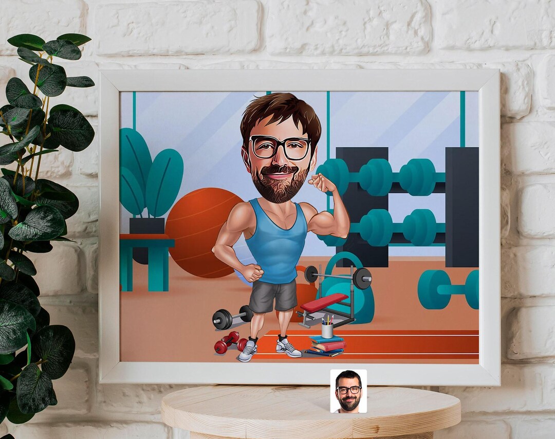 Personalized Fitness / Trainer Cartoon Drawing, Custom Cartoon Drawing ...
