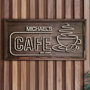 Personalized Handmade Oak Tree Cafe Bar Sign, Custom Wood Coffee Bar ...