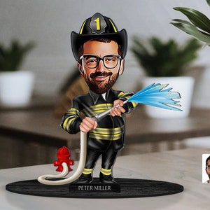 Personalized 3D Wooden Cartooned Fireman Figurine Trinket, Custom ...