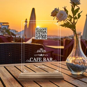 Custom Made QR Code Menu Sign, Custom Natural Wood and Acrylic Bar and ...