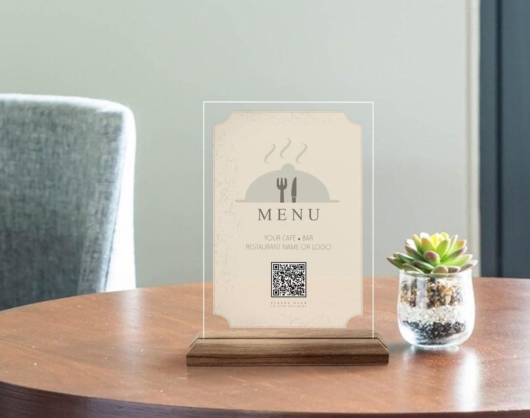 Custom Made QR Code Menu Sign, Custom Natural Wood and Acrylic ...